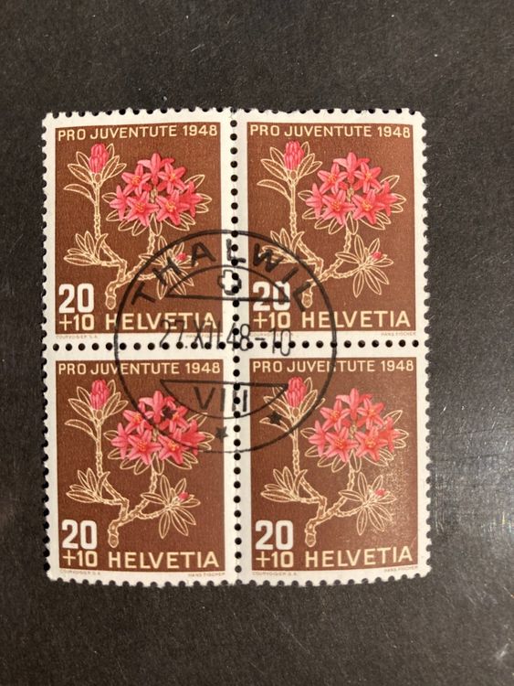 Schweiz 1948 4er-Block PJ 20+10Rp Alpenrose 27.12.48 Thalwil (Gebraucht) in Liestal für CHF 5 ...