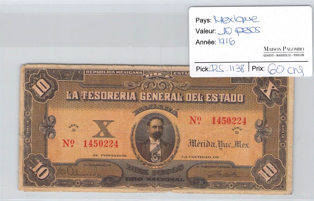 Mexique 10 Pesos 1916 (Gebraucht) in Genève für CHF 60 – mit Lieferung ...