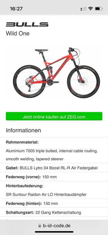Bulls Mountainbike Fully Wild One (Gebraucht) in Sennwald für CHF 750 ...