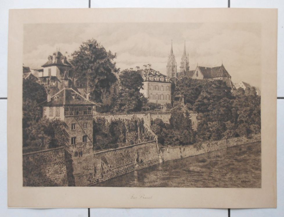Basler Münster und Pfalz. Grossformatige Ansicht von ca 1920 (Gebraucht ...