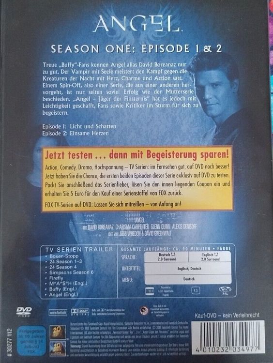 Angel - Jäger der Finsternis (Season One: Episode 1 & 2) (Gebraucht) in ...