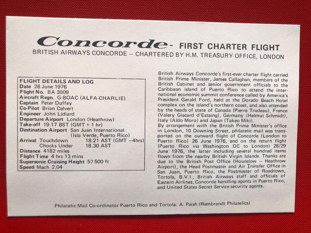 CONCORDE First Charter Flight London-Puerto Rico 26.06.1976 | Kaufen auf Ricardo