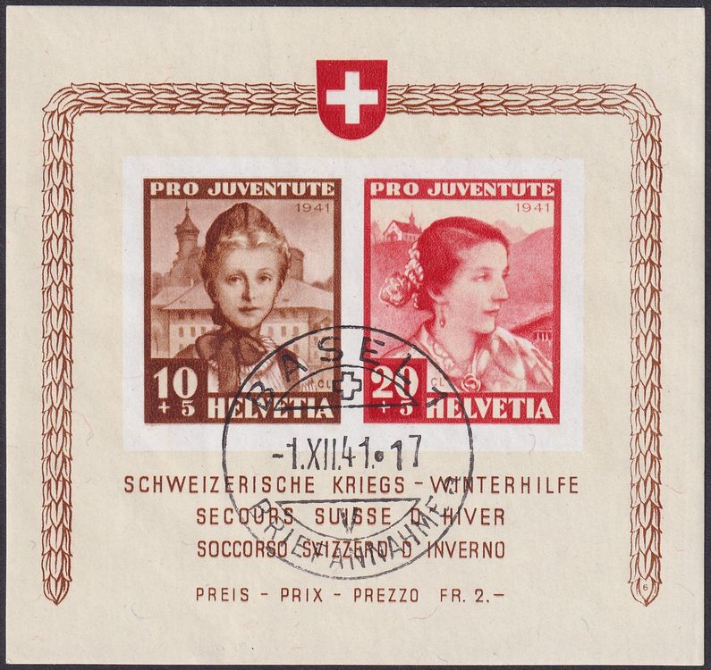 1941, J98I+J99I PJ-Block mit ET-Stempel Basel, Kat: 750.- (Gebraucht) in Sursee für CHF 68 – mit ...