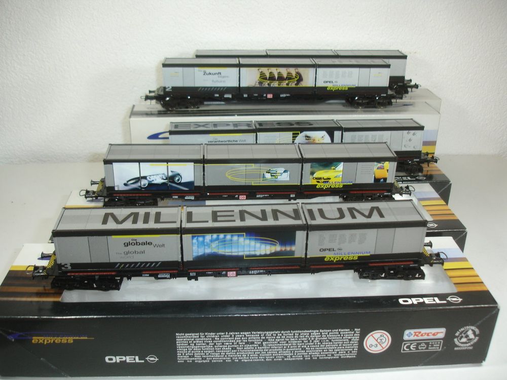 ROCO: 5 x Containerwagen "OPEL Millenium Express" (Neuf (Voir ...