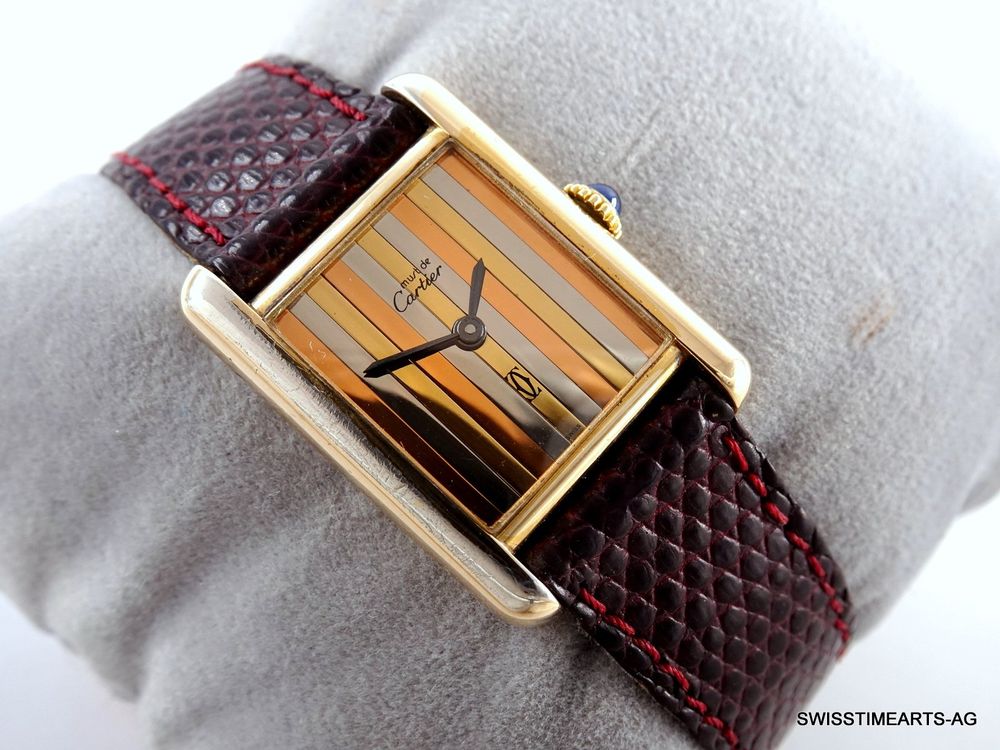 CARTIER PARIS TANK HANDAUFZUG VERMEIL 925 TRICOLOR DAMENUHR (Gebraucht ...