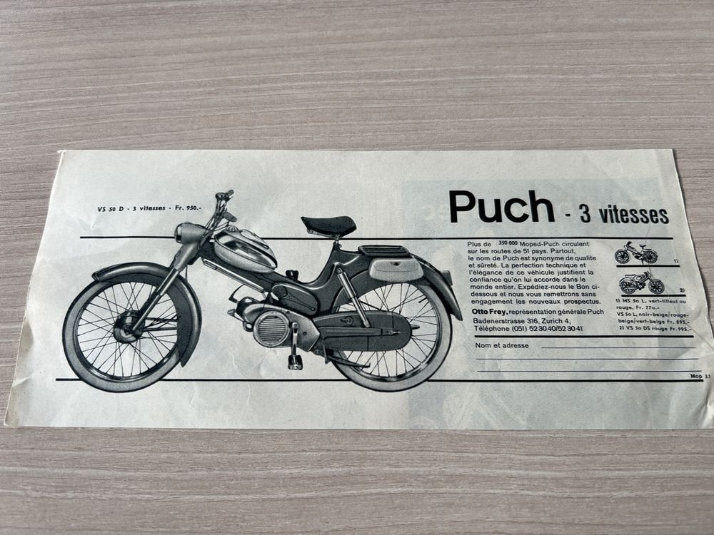 Puch Prospekt 1954 Motorrad Mofa Sachs ciao Piaggio (Gebraucht) in Prosito für CHF 5 – mit ...