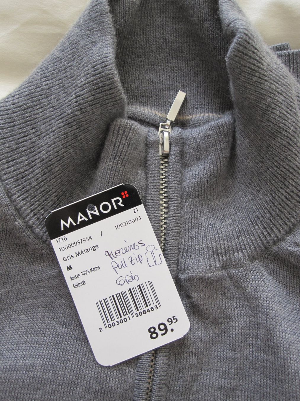 Cardigan à zip MANOR MAN Gris 100% laine mérinos (D'occasion) à Nyon ...
