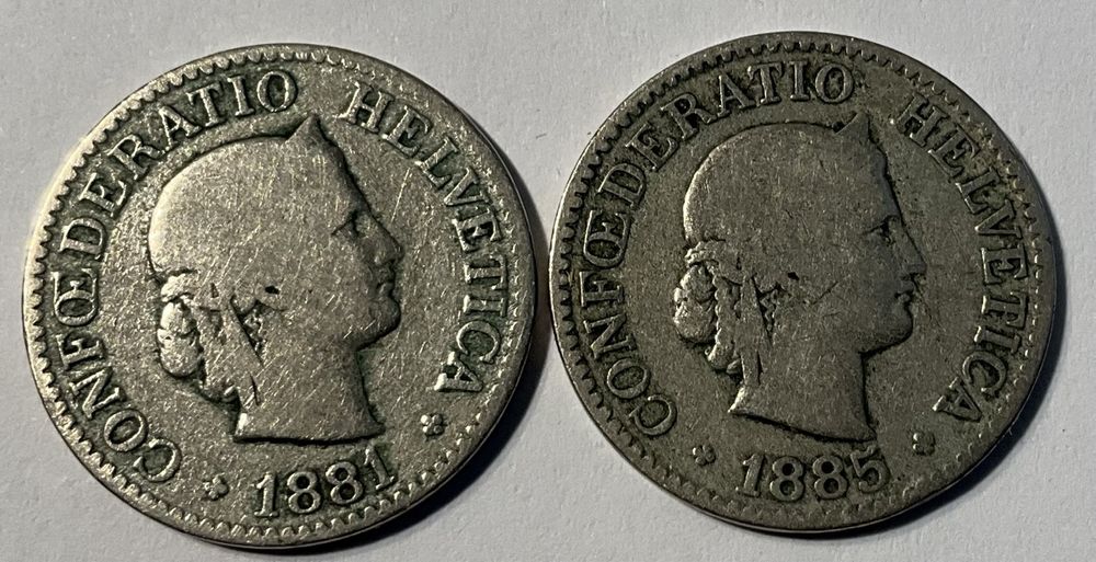 10.- Rp. 1881 u. 1885 Fr. 2.- (Gebraucht) in Thun für CHF 2 – mit Lieferung auf Ricardo kaufen