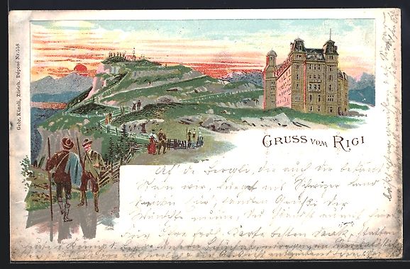 Litho Rigi, Ortsansicht mit Wanderern im | Kaufen auf Ricardo