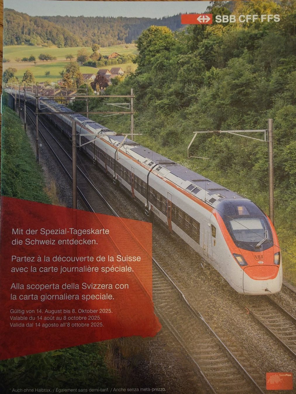 SBB Tageskarte 2. Kl., ab CHF 1 - gültig bis 8. Oktober 2025 (Neu und originalverpackt) in ...