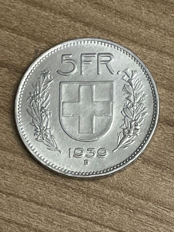 5 Franken Schweiz 1939 Silber (Gebraucht) in Schlossrued für CHF 12 – mit Lieferung auf Ricardo ...