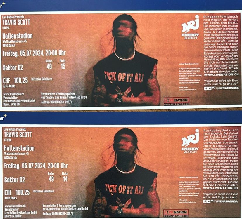 TICKETS TRAVIS SCOTT (Gebraucht) in Diessenhofen für CHF 400 – mit ...