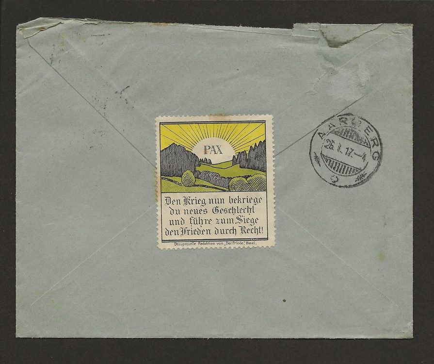 1917 PAX Vignette Krieg + Frieden Sutermeister AARBERG Bern (Gebraucht ...