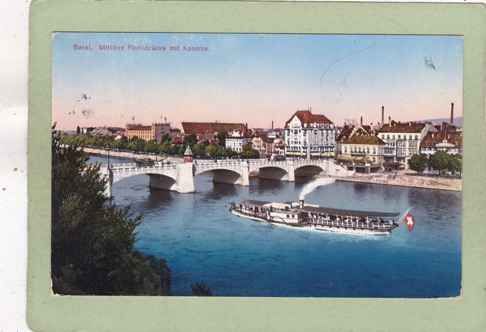 Basel Mittlere Rheinbrücke mit Kaserne 1914 | Kaufen auf Ricardo