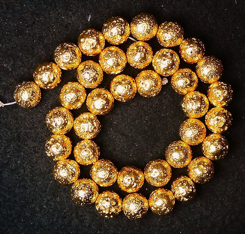 1 Strang goldig bedampfte echte Lava Perlen 10 mm (Neu (gemäss ...