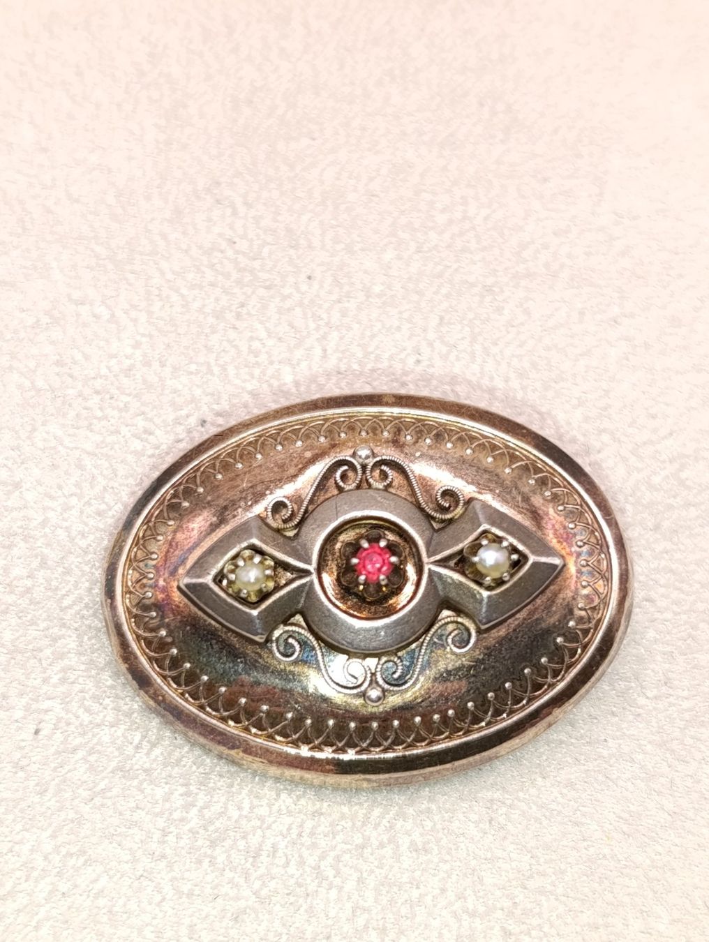 Jugendstil 925er Silber Brosche Rubin, Perle um 1900j. Top (Gebraucht ...