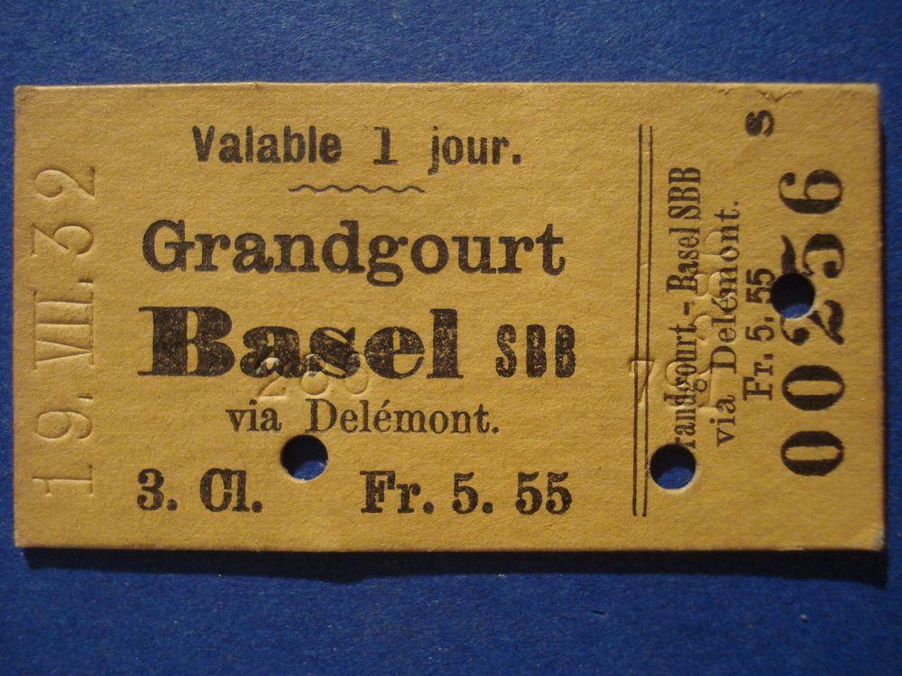 SBB - 19.7.1932 - GRANDCOURT - BASEL SBB - 3.Classe | Kaufen auf Ricardo