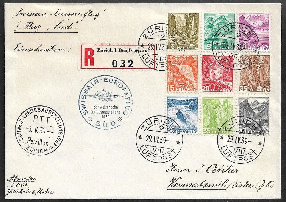 1938 R/SATZ-Brief Landschaften SR Flug (Gebraucht) in Zürich für CHF 29 – mit Lieferung auf ...