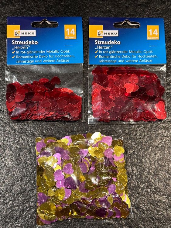 Streudeko/Konfetti Herzen metallic rot/gold/ros (Gebraucht) in Gränichen für CHF 8 – mit ...