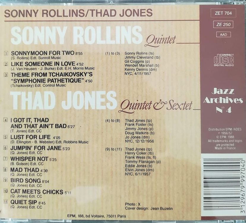 Thad Jones, Sonny Rollins, Frank Foster, Tommy Flanagan (Gebraucht) in Unterbäch für CHF 4.9 ...