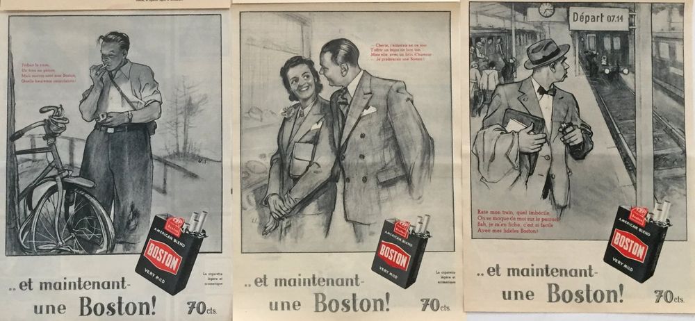 Boston Cigarettes - 6 alte Werbungen/Publicités 1949 (3) (Gebraucht) in ...