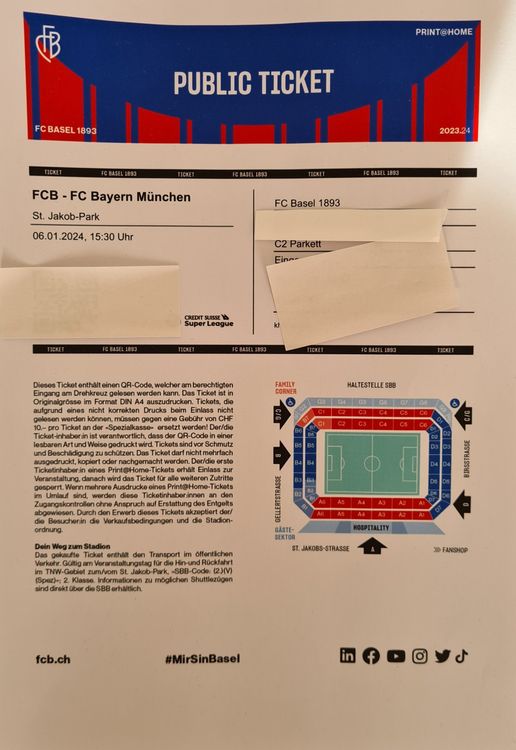 Ticket FC Basel - FC Bayern, C2, 06.01.2023 (Neu (gemäss Beschreibung ...