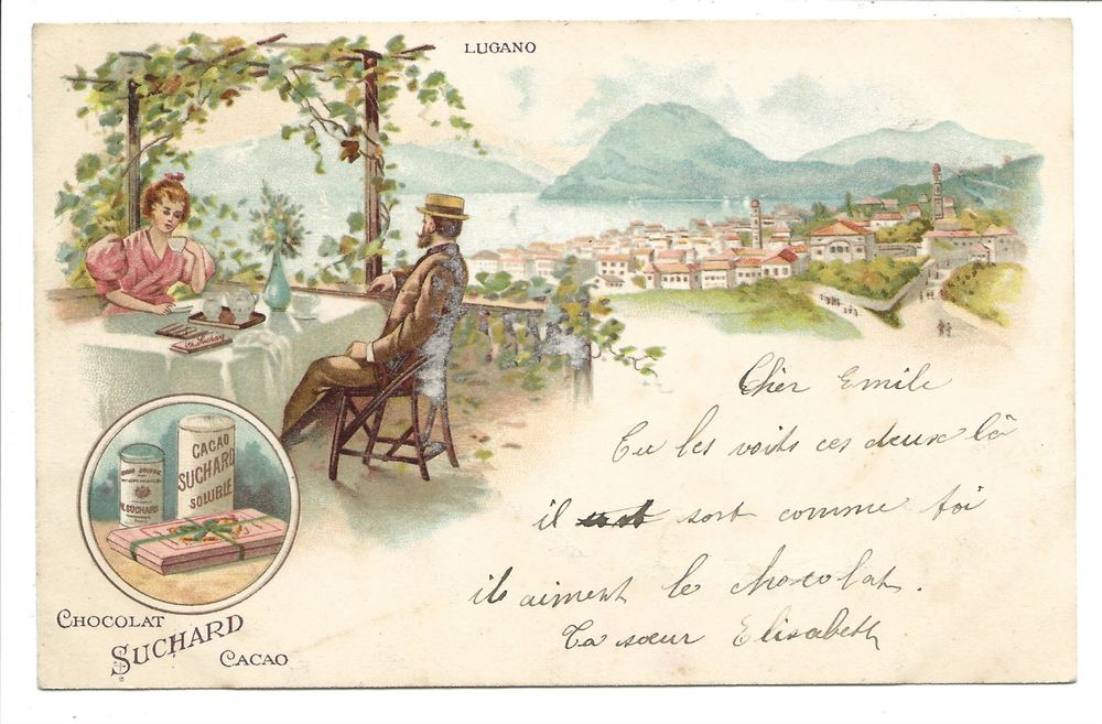 Werbung: Chocolat Suchard Cacao - Lugano - Litho - um 1900 (Gebraucht) in Engelburg für CHF 7.9 ...