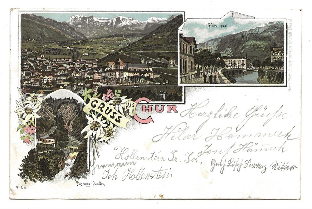 Gruss aus Chur (GR) Passugg-Quellen - Plessurquai Litho 1899 (Gebraucht) in Engelburg für CHF 12 ...