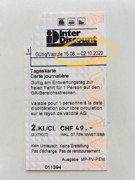 Spezialbillett Tageskarte SBB CFF FFS GA AG Billet special | Kaufen auf ...