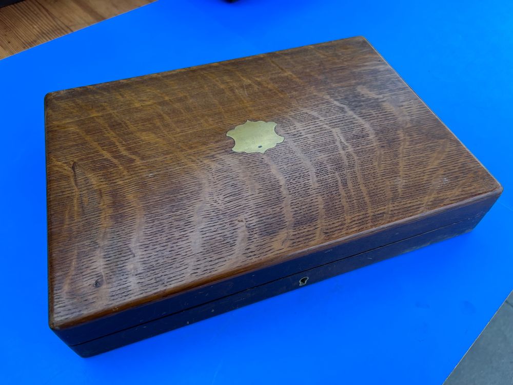 Antike Besteckschatulle in Eichenholz 35,5 x 24 ,5 x 6 cm | Kaufen auf Ricardo