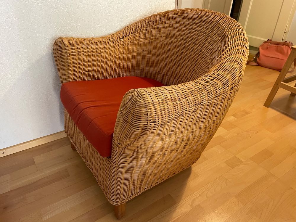 IKEA Korbsessel Rattansessel HARADS mit Kissen | Kaufen auf Ricardo