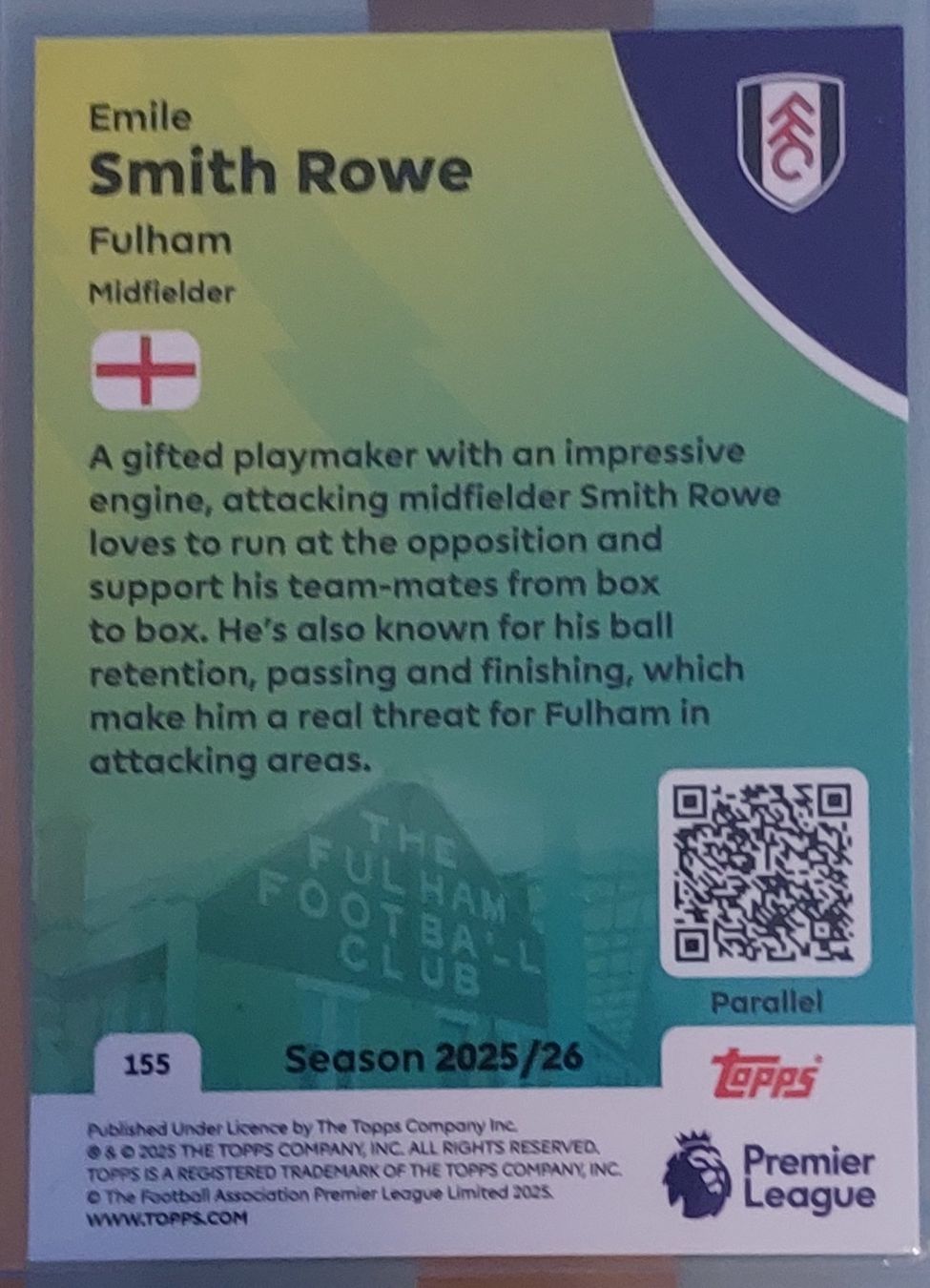 Topps Premier 2026 /499 Emile Smith Rowe Fulham Aqua Diamond (Neu ...
