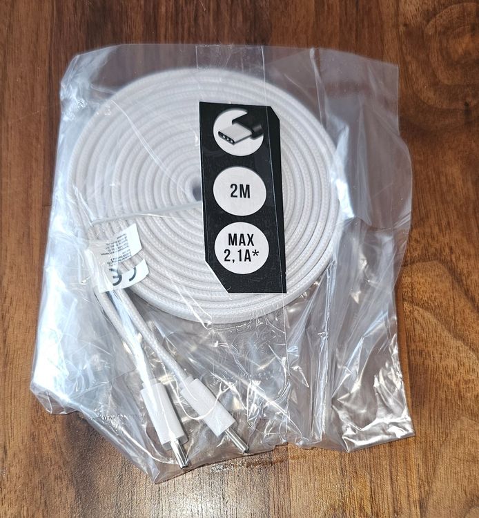 Lade und Daten Flach Kabel (USB C auf USB Typ-C, (2 m) (Neu (gemäss ...