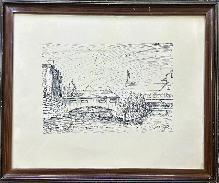 Faszinierende Stadtszene Zeichnung von Ed.Rohr 1949, 35x27 | Kaufen auf ...