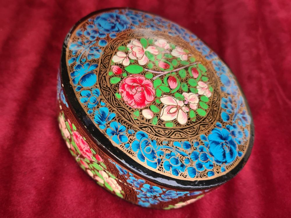 Pappmaché Dose Box Schatulle Ovaler Form 9 X 11 cm Alt um´80 (Gebraucht ...