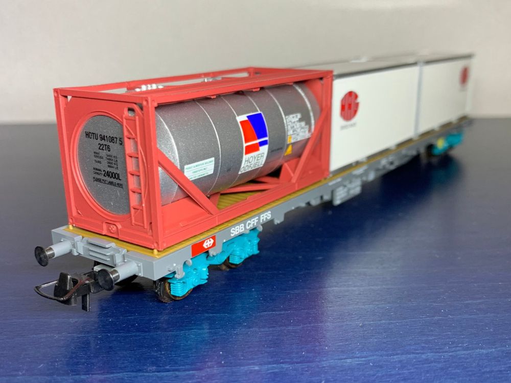 CFF SBB FFS Sgs Flachwagen mit 3x Containers HOYER + HAG (Neu (gemäss ...