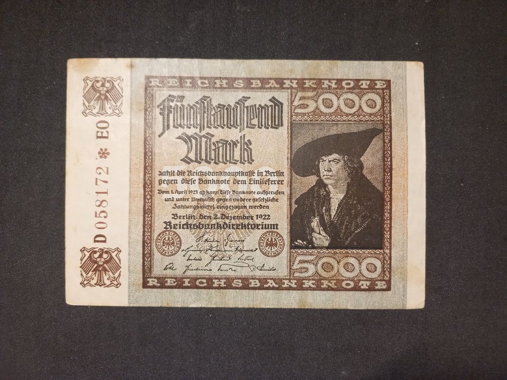 Historische Reichs-Banknote 5000 Mark 1922 | Kaufen auf Ricardo