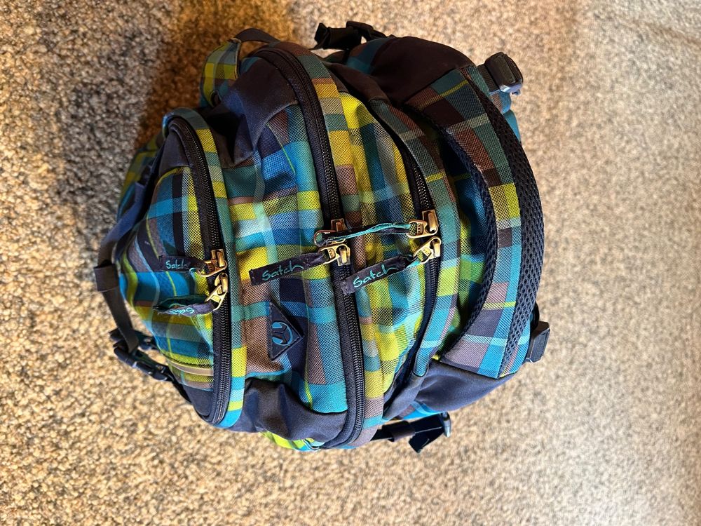 Satch Jungen Schulrucksack blau/grün kariert, ergonomisch (Gebraucht ...