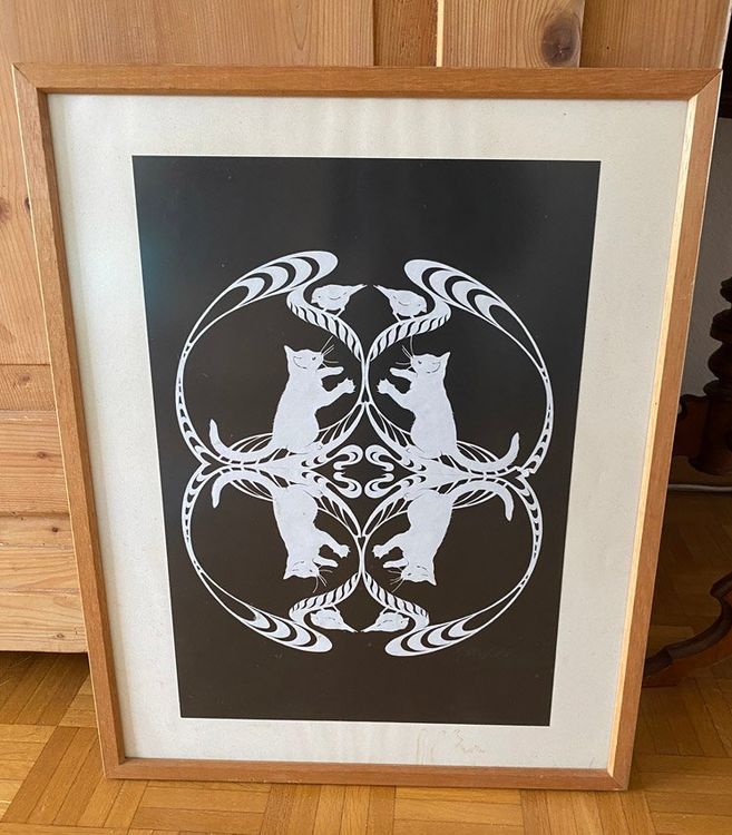 Original Scherenschnitt mit Katzen, gerahmt , Jugendstil (Gebraucht) in Bülach für CHF 99 – nur ...
