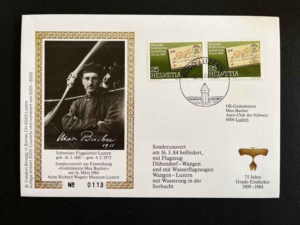 1984 Einweihung Gedenkstein Max Bucher Schweizer Flugpionier (Gebraucht ...