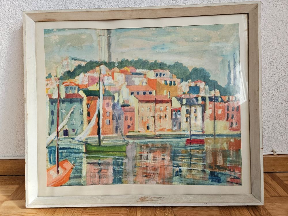 Aquarell Hafenstadt mediterraner Flair Gemälde Bild gerahmt (Gebraucht) in Wila für CHF 25 – nur ...
