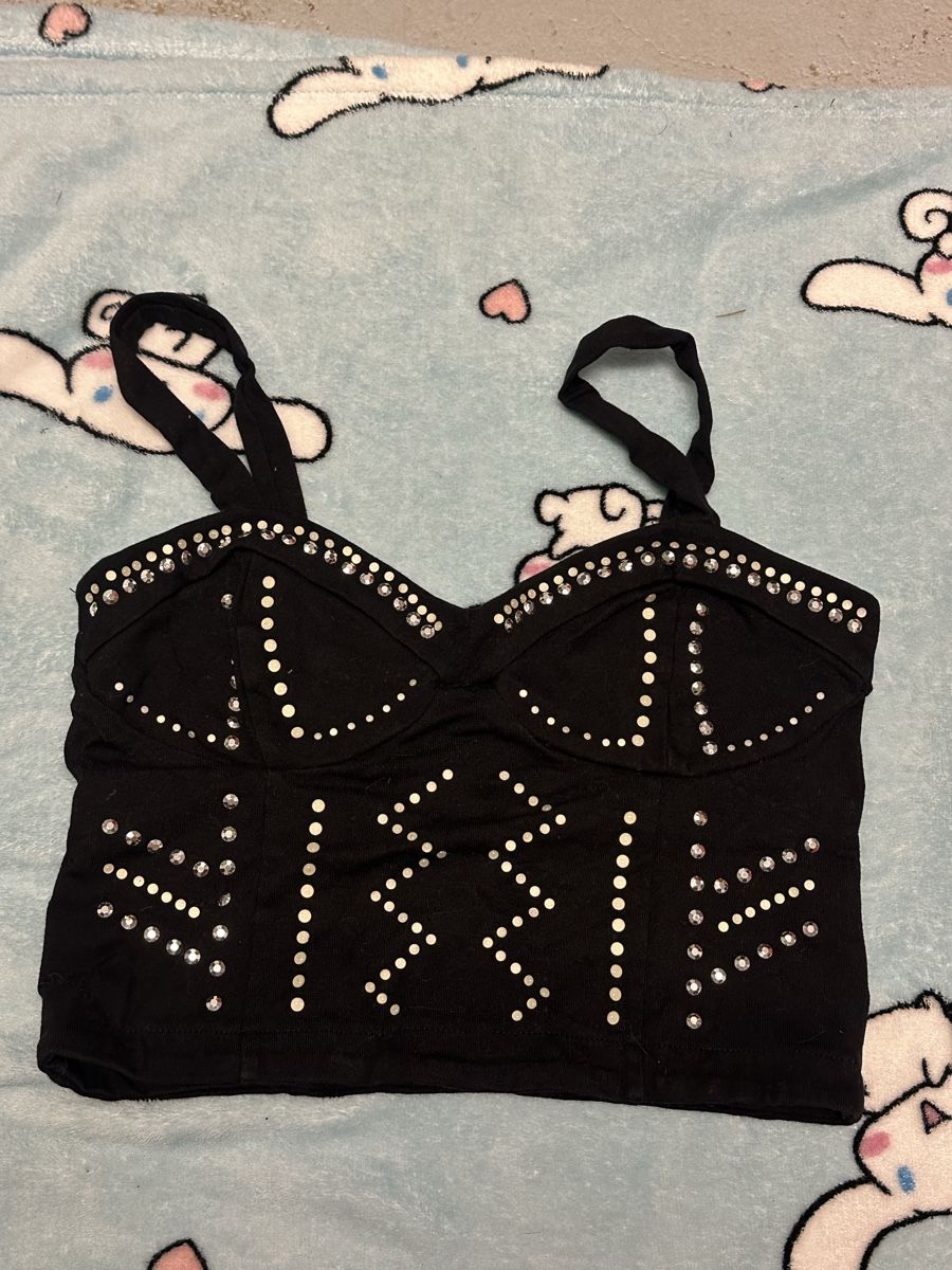 Rhinestone Black Crop Top Emo Gothic (Gebraucht) in Zofingen für CHF 10 ...