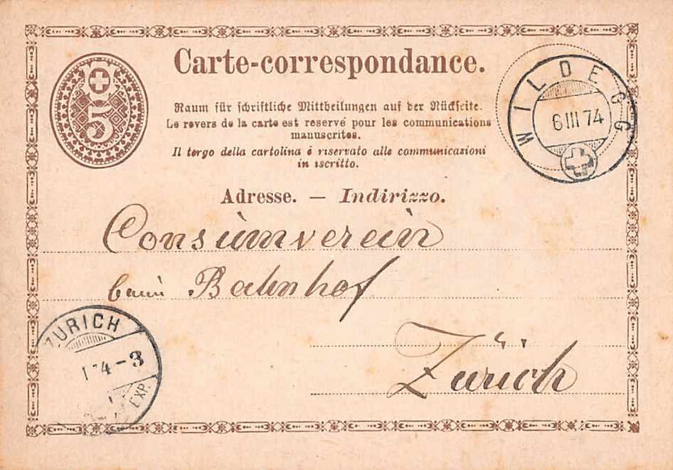 antike Schweizer Postkarte 1874 - WILDEGG - ab 1.-- (Gebraucht) in ...