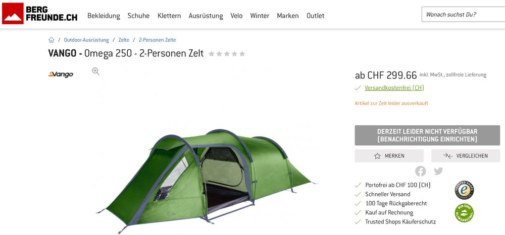 Vango Omega 250 Zelt (Gebraucht) in Umiken für CHF 71 – mit Lieferung ...