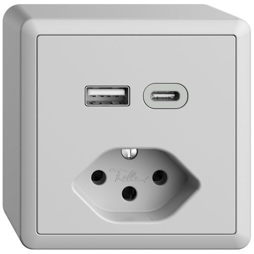 AP Steckdose USB A+C+T13 Feller Hellgrau (Neu und originalverpackt) in ...