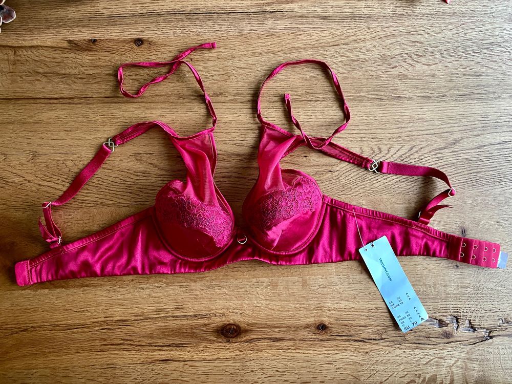 New Triumph PushUp Padded Bra Lace Silk Bra EU 70A Dark Pink (Neu und ...