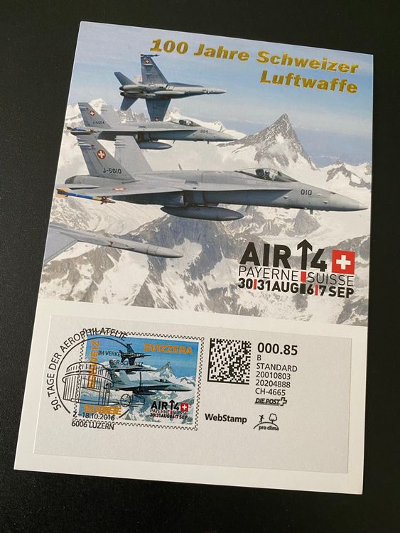 WebStamp Schweizer Luftwaffe AIR14 auf Karte + 50. Tage der (Neu ...