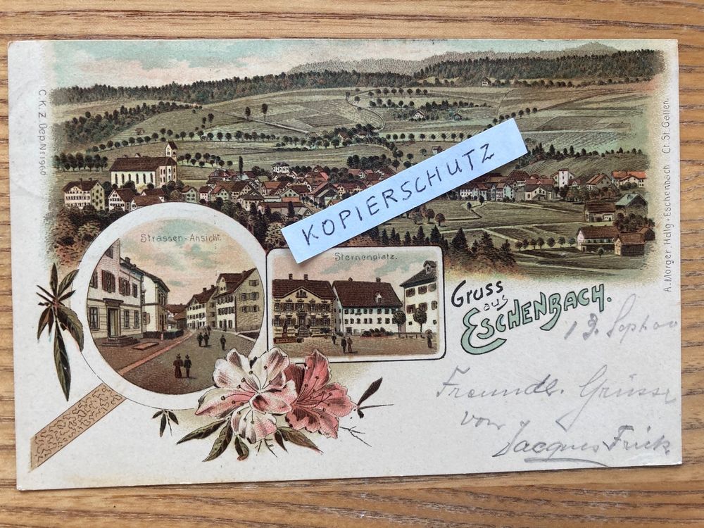 Litho-Postkarte ESCHENBACH SG, gelaufen 1900 | Kaufen auf Ricardo