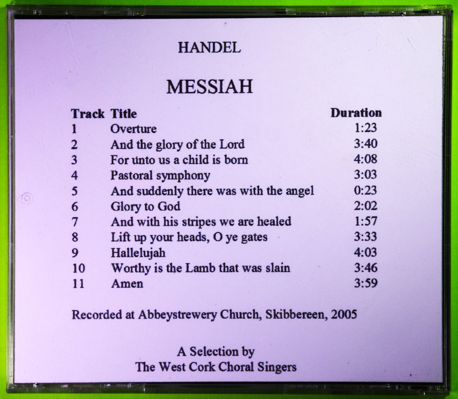 MESSIAH - THE WEST CORK CHORAL SINGERS / HÀNDEL (Neu (gemäss ...