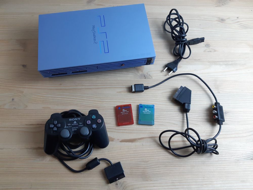 SONY Playstation 2 PS2 Aqua Blue Blau mit Zubehör (Gebraucht) in ...